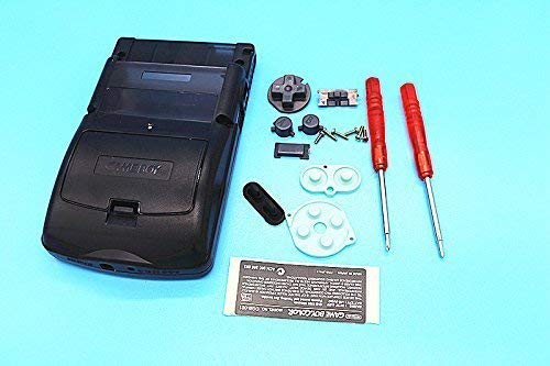 Replacement Full Housing Shell Case Cover Pack with Buttons Screwdrivers for Game Boy Color GBC Repair Part-Clear Black