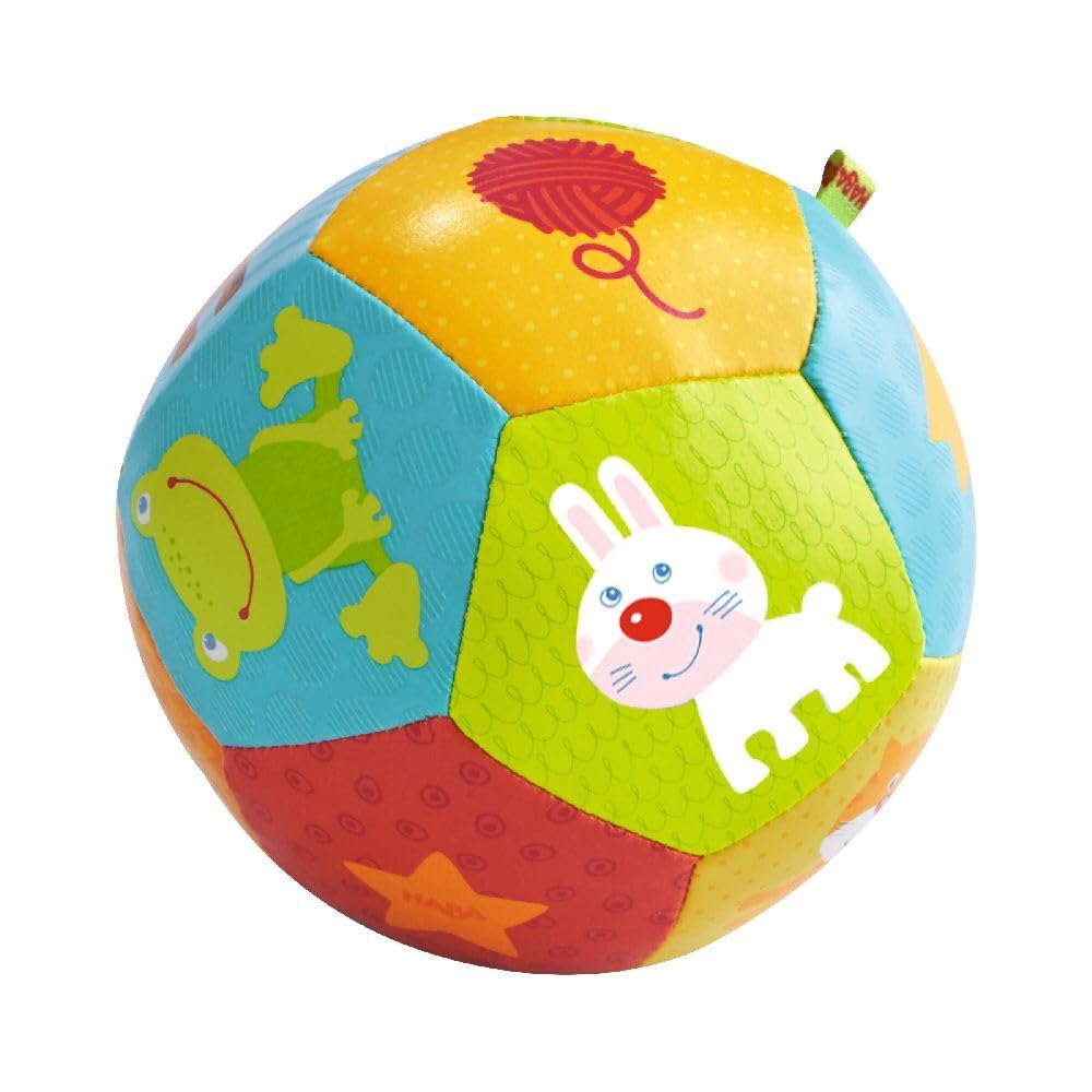 HABA 4.5" Baby Ball Animal Friends Tummy Time and Sensory Play Favorite to Encourage Crawling and Gross Motor Skills for Babies 6 Months and Up