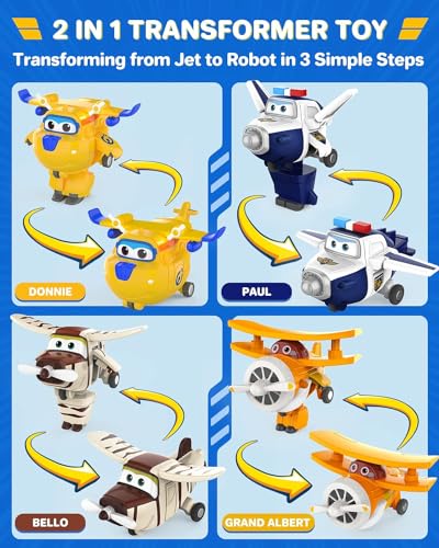 Super Wings Toys, Transformer Toys 2 Inch, Airplane Toy for Kids 3-5 Years Old, 15 Packs Transforming Jet Playset, Real Mobile Wheels, Birthday Party Supplies for Preschool Boys and Girls