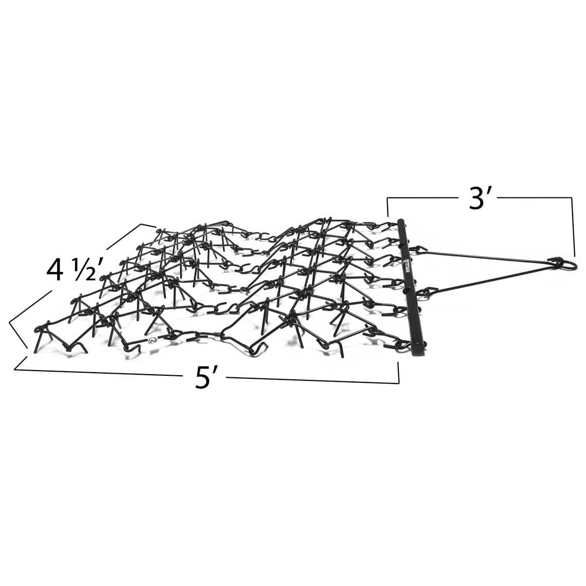 Titan Attachments Heavy Duty Drag Harrow 4.5 FT x 5 FT Leveling Grading Steel Mesh, 3/8in Tines, Tow Behind Agricultural-Style Drag