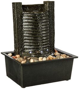 indoor fountain with led lights – lighted tabletop water feature with stone wall and soothing sound – zen décor for home or office by pure garden