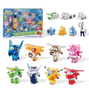 super wings toys, transformer toys 2 inch, airplane toy for kids 3-5 years old, 15 packs transforming jet playset, real mobile wheels, birthday party supplies for preschool boys and girls