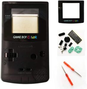 replacement full housing shell case cover pack with buttons screwdrivers for game boy color gbc repair part-clear black