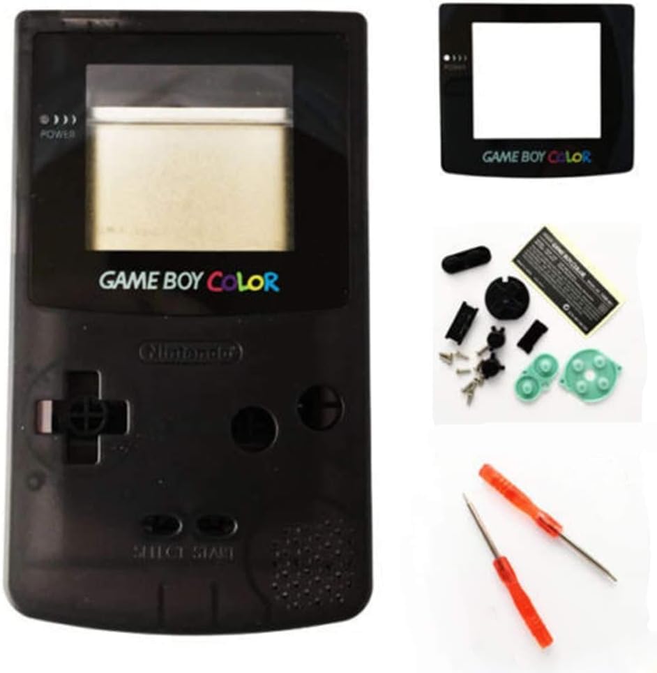 Replacement Full Housing Shell Case Cover Pack with Buttons Screwdrivers for Game Boy Color GBC Repair Part-Clear Black