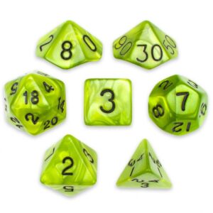 wiz dice series ii - polyhedral dice set for tabletop rpg adventure games with a dice bag - dnd dice set, suitable for dungeons and dragons, mtg and dice games alike - swamp ooze - 7 ct