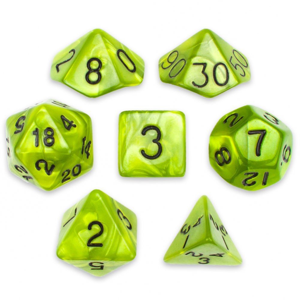 Wiz Dice Series II - Polyhedral Dice Set for Tabletop RPG Adventure Games with a Dice Bag - DND Dice Set, Suitable for Dungeons and Dragons, MTG and Dice Games Alike - Swamp Ooze - 7 ct