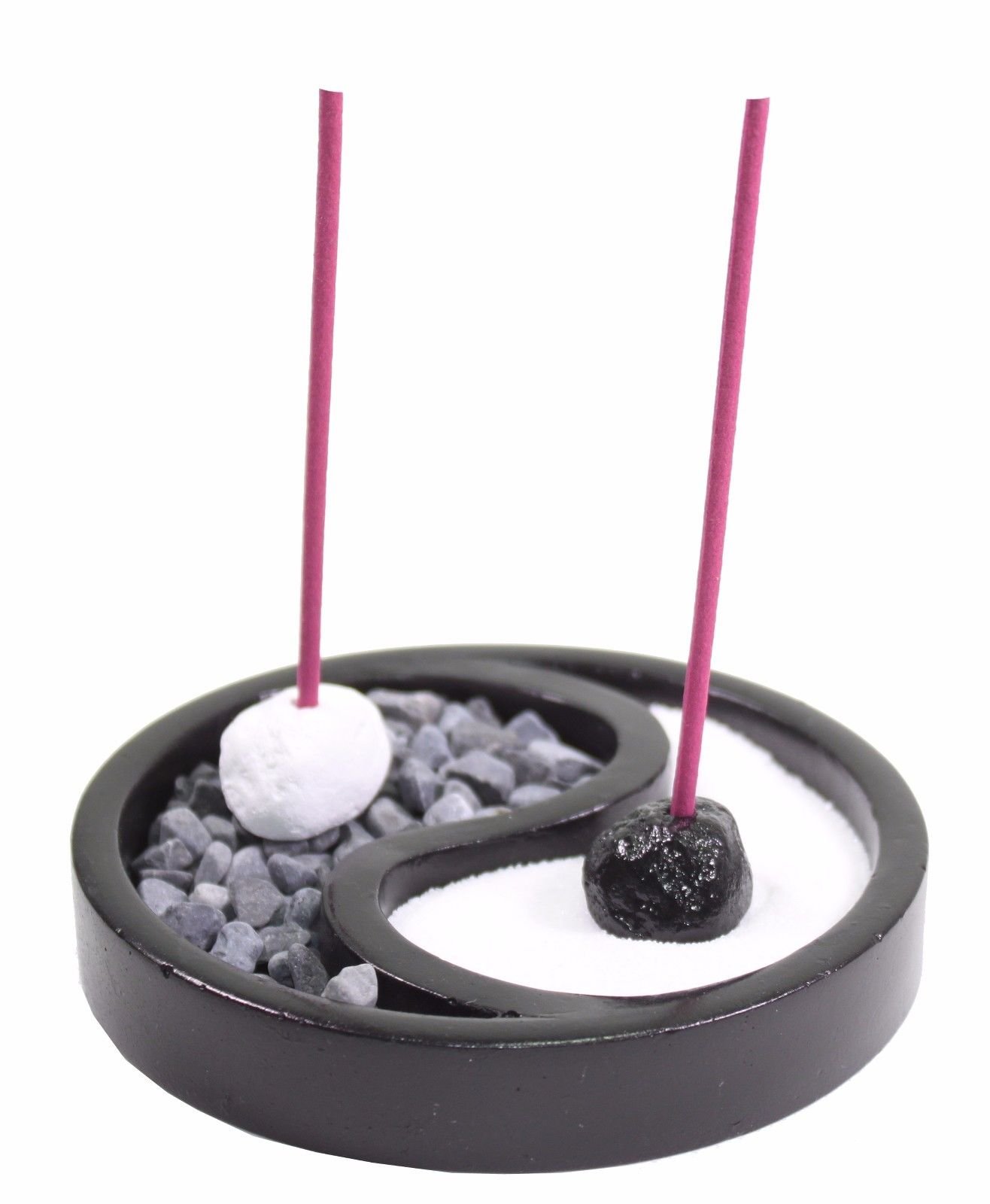 W Tabletop Taiji Yin Yang Zen Garden Sand Rock Candle Incense Burner Home Decor