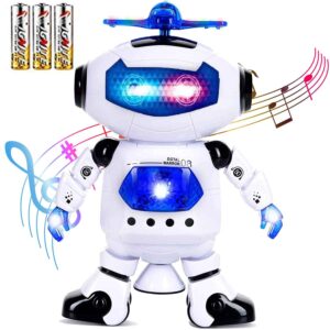 toysery walking robot toys for kids - 360° body spinning dancing robot toy with led lights flashing and music, smart interactive electronic kids robot toy, baby walking toy for toddler boys and girls