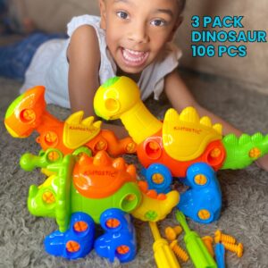 Kidtastic Dinosaur Toys, 106 pcs Take Apart Stem Learning Toys with Screwdriver, Ages 3-6 Year Kids Birthday Gift, Fun Construction for Boys and Girls - Build a Dinosaur, 3 yr Old Toddler Toys