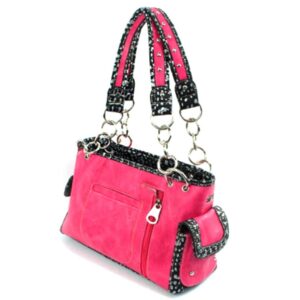 Zzfab Embroidered Concealed Carry Rhinestone Studded Skull Purse Pink