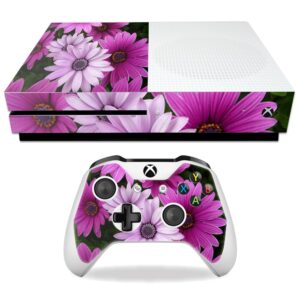 mightyskins skin compatible with microsoft xbox one s - purple flowers | protective, durable, and unique vinyl decal wrap cover | easy to apply, remove, and change styles | made in the usa