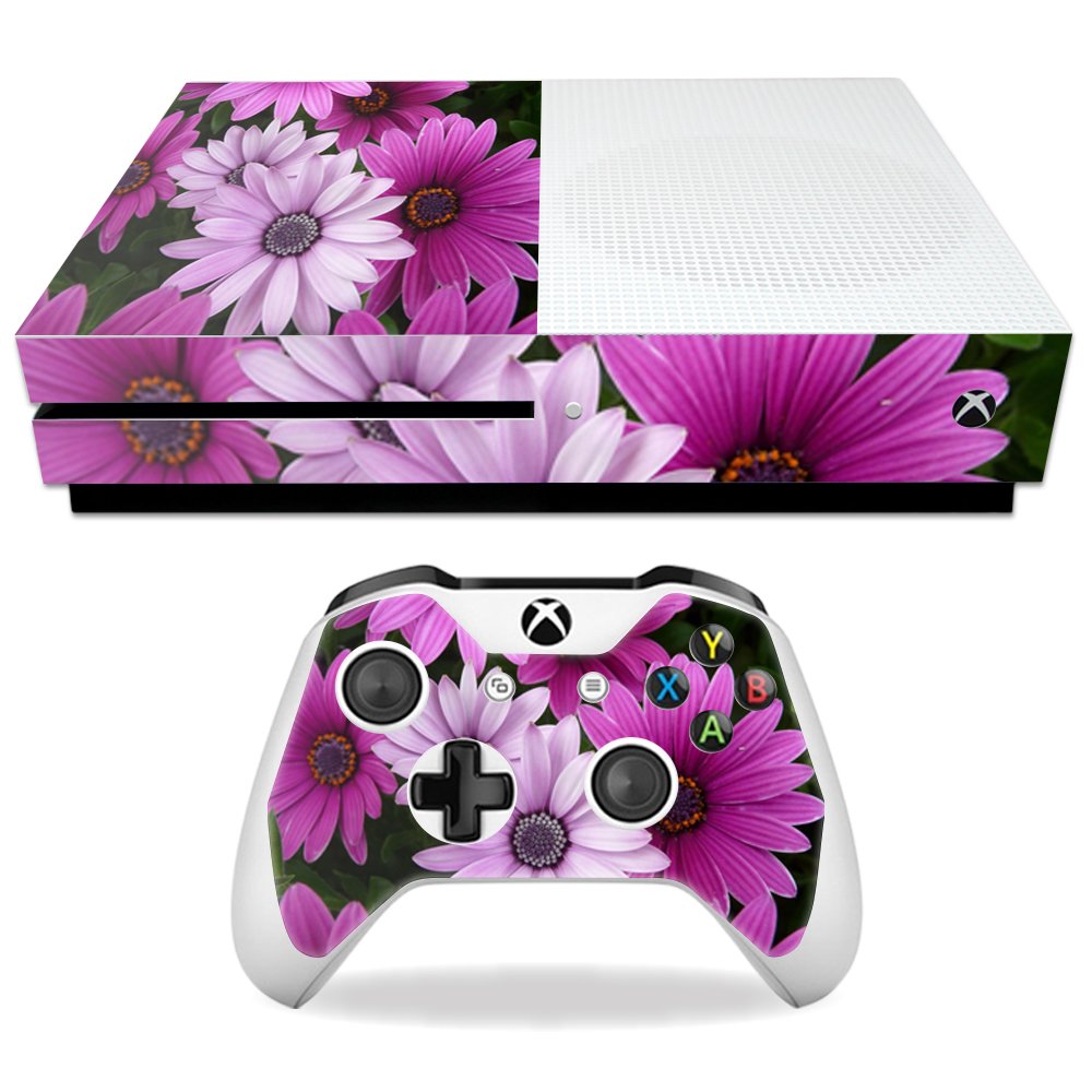 MightySkins Skin Compatible with Microsoft Xbox One S - Purple Flowers | Protective, Durable, and Unique Vinyl Decal wrap Cover | Easy to Apply, Remove, and Change Styles | Made in The USA