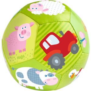 haba 4.5" baby ball on the farm tummy time and sensory play favorite to encourage crawling and gross motor skills for babies 6 months and up