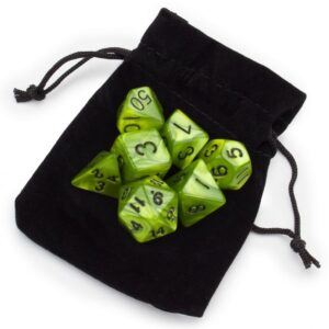 Wiz Dice Series II - Polyhedral Dice Set for Tabletop RPG Adventure Games with a Dice Bag - DND Dice Set, Suitable for Dungeons and Dragons, MTG and Dice Games Alike - Swamp Ooze - 7 ct