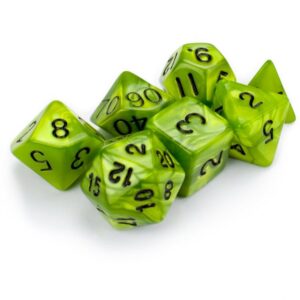 Wiz Dice Series II - Polyhedral Dice Set for Tabletop RPG Adventure Games with a Dice Bag - DND Dice Set, Suitable for Dungeons and Dragons, MTG and Dice Games Alike - Swamp Ooze - 7 ct