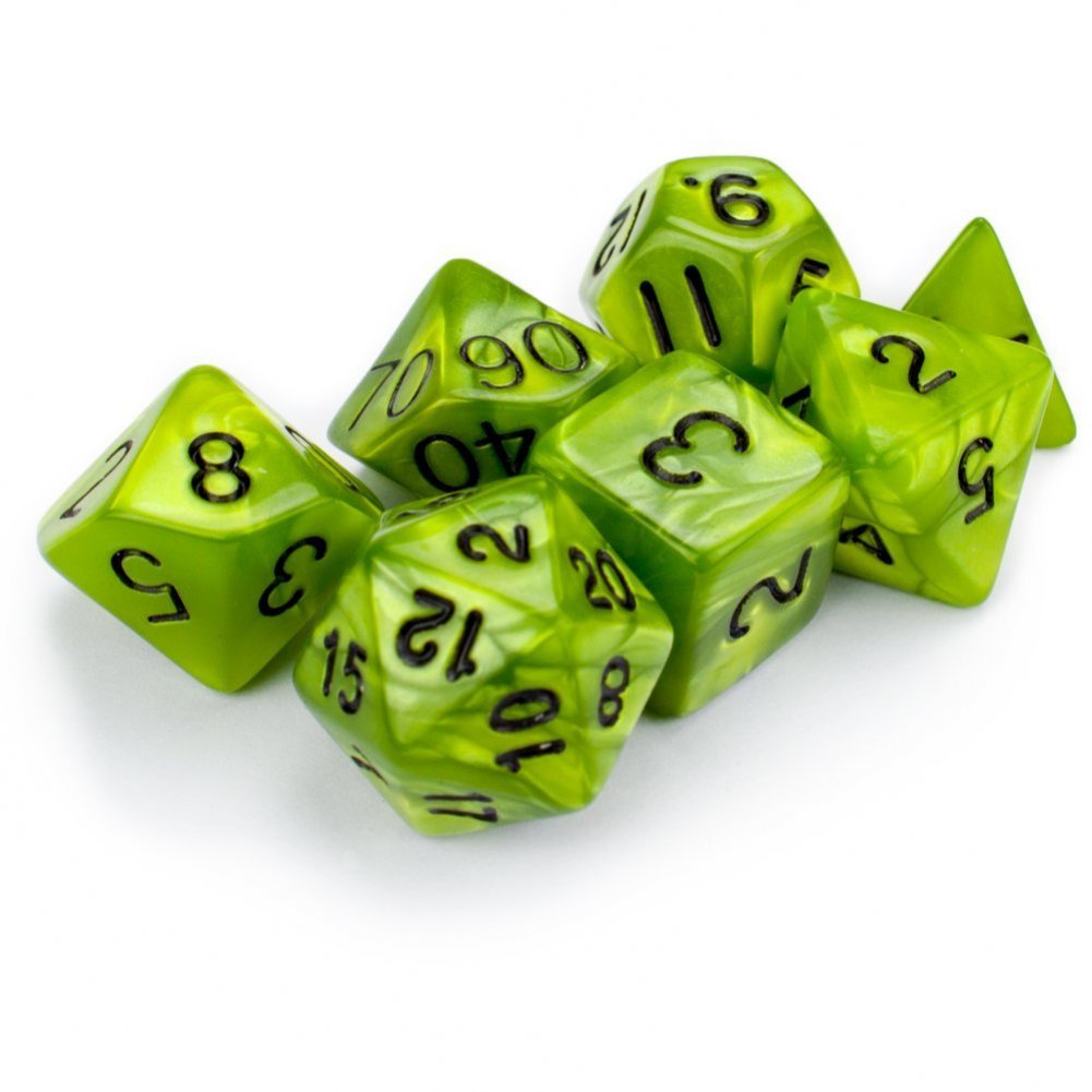 Wiz Dice Series II - Polyhedral Dice Set for Tabletop RPG Adventure Games with a Dice Bag - DND Dice Set, Suitable for Dungeons and Dragons, MTG and Dice Games Alike - Swamp Ooze - 7 ct