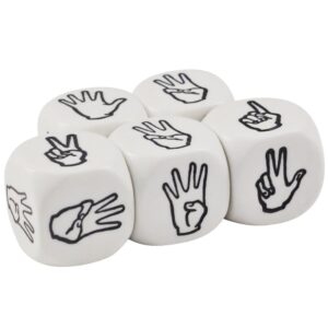 tirrito set of 5 white educational sign language numbers (1-6) 19mm dice in snow organza bag