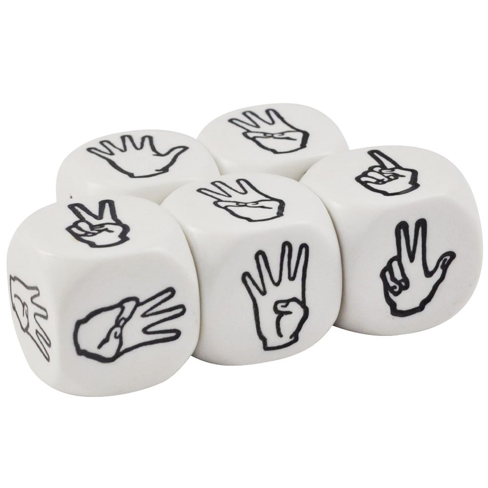 Tirrito Set of 5 White Educational Sign Language Numbers (1-6) 19mm Dice in Snow Organza Bag