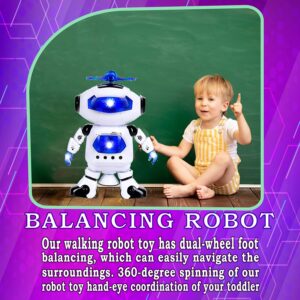 Toysery Walking Robot Toys for Kids - 360° Body Spinning Dancing Robot Toy with LED Lights Flashing and Music, Smart Interactive Electronic Kids Robot Toy, Baby Walking Toy for Toddler Boys and Girls