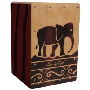 sawtooth harmony series hand stained elephant design travel size cajon percussion box