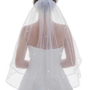 SAMKY 2T 2 Tier 1/8" Ribbon Crystal Circular Veil - White Fingertip Length 36" V518