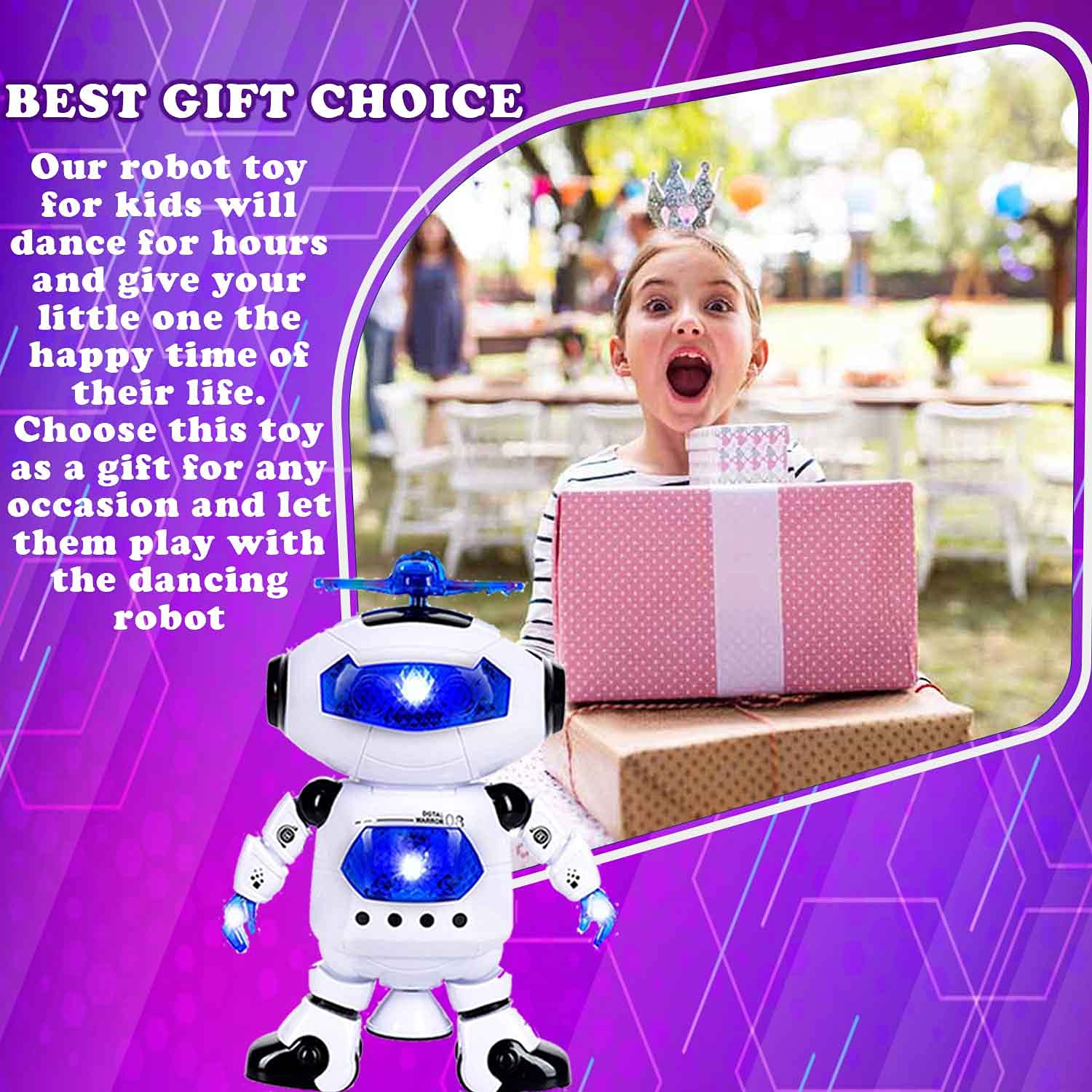 Toysery Walking Robot Toys for Kids - 360° Body Spinning Dancing Robot Toy with LED Lights Flashing and Music, Smart Interactive Electronic Kids Robot Toy, Baby Walking Toy for Toddler Boys and Girls