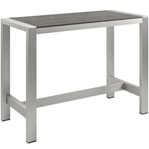 modway shore aluminum outdoor patio 60" rectangle bar table in silver gray