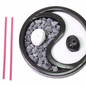 W Tabletop Taiji Yin Yang Zen Garden Sand Rock Candle Incense Burner Home Decor