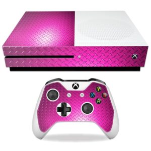 mightyskins skin compatible with microsoft xbox one s - pink diamond plate | protective, durable, and unique vinyl decal wrap cover | easy to apply, remove, and change styles | made in the usa