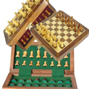 ChessBazar 10x10” Chess Set Chess Set with Bag - Folding Standard Magnetic Travel Chess Board Game Handmade in Fine Rosewood with Storage for Chessmen