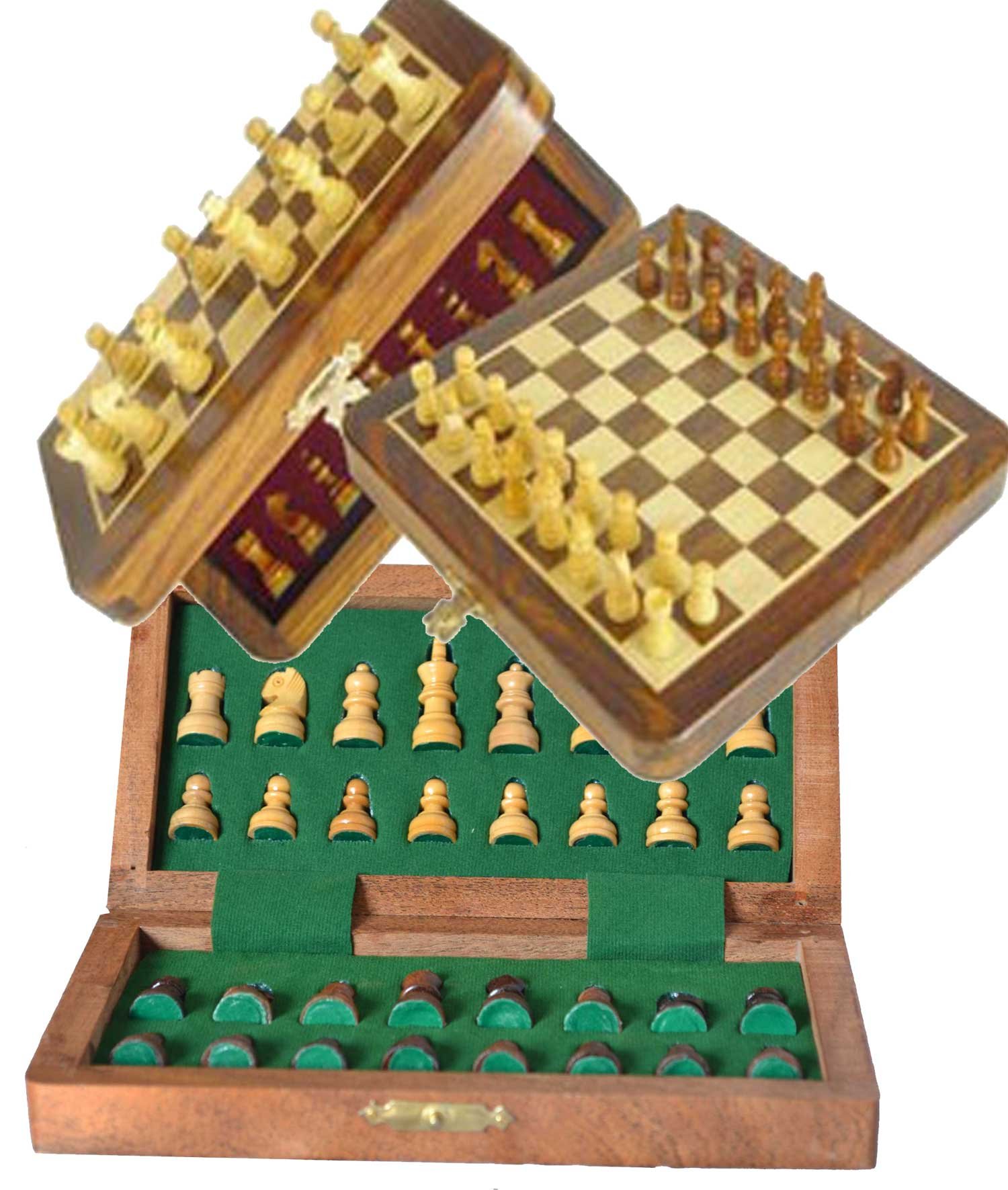 ChessBazar 10x10” Chess Set Chess Set with Bag - Folding Standard Magnetic Travel Chess Board Game Handmade in Fine Rosewood with Storage for Chessmen