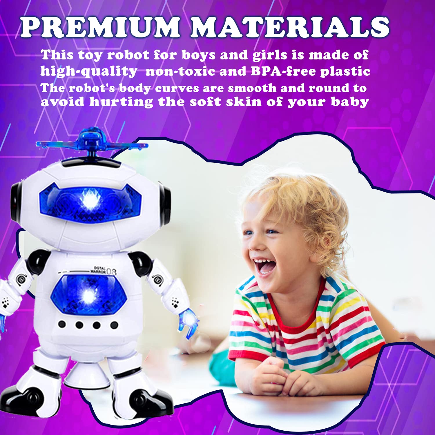 Toysery Walking Robot Toys for Kids - 360° Body Spinning Dancing Robot Toy with LED Lights Flashing and Music, Smart Interactive Electronic Kids Robot Toy, Baby Walking Toy for Toddler Boys and Girls