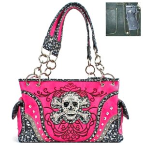 zzfab embroidered concealed carry rhinestone studded skull purse pink