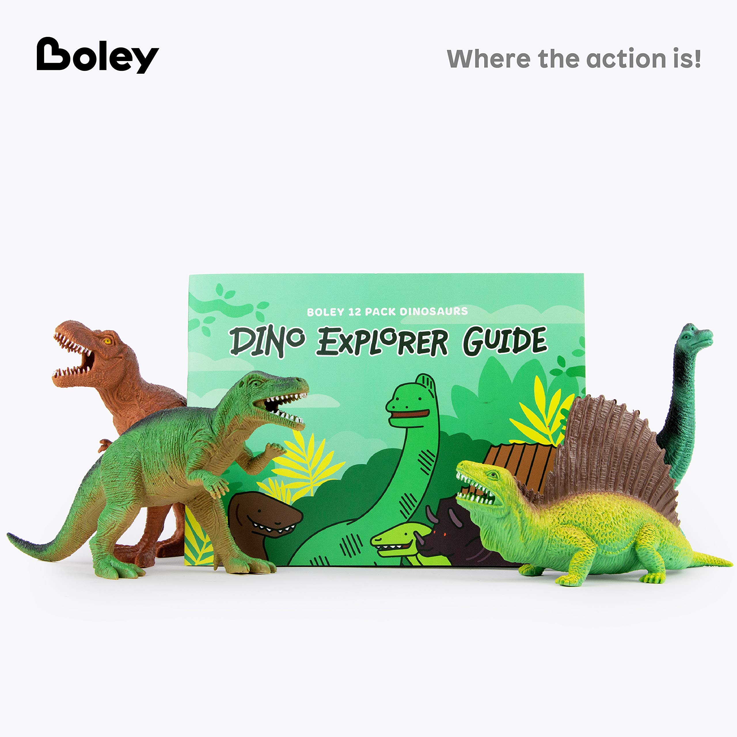 Boley 12 Pack 9-Inch Educational Dinosaur Toys - Kids Realistic Toy Dinosaur Figures for Cool Kids and Toddler Education! (T-Rex, Triceratops, Velociraptor, and More!)