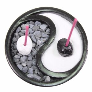 W Tabletop Taiji Yin Yang Zen Garden Sand Rock Candle Incense Burner Home Decor