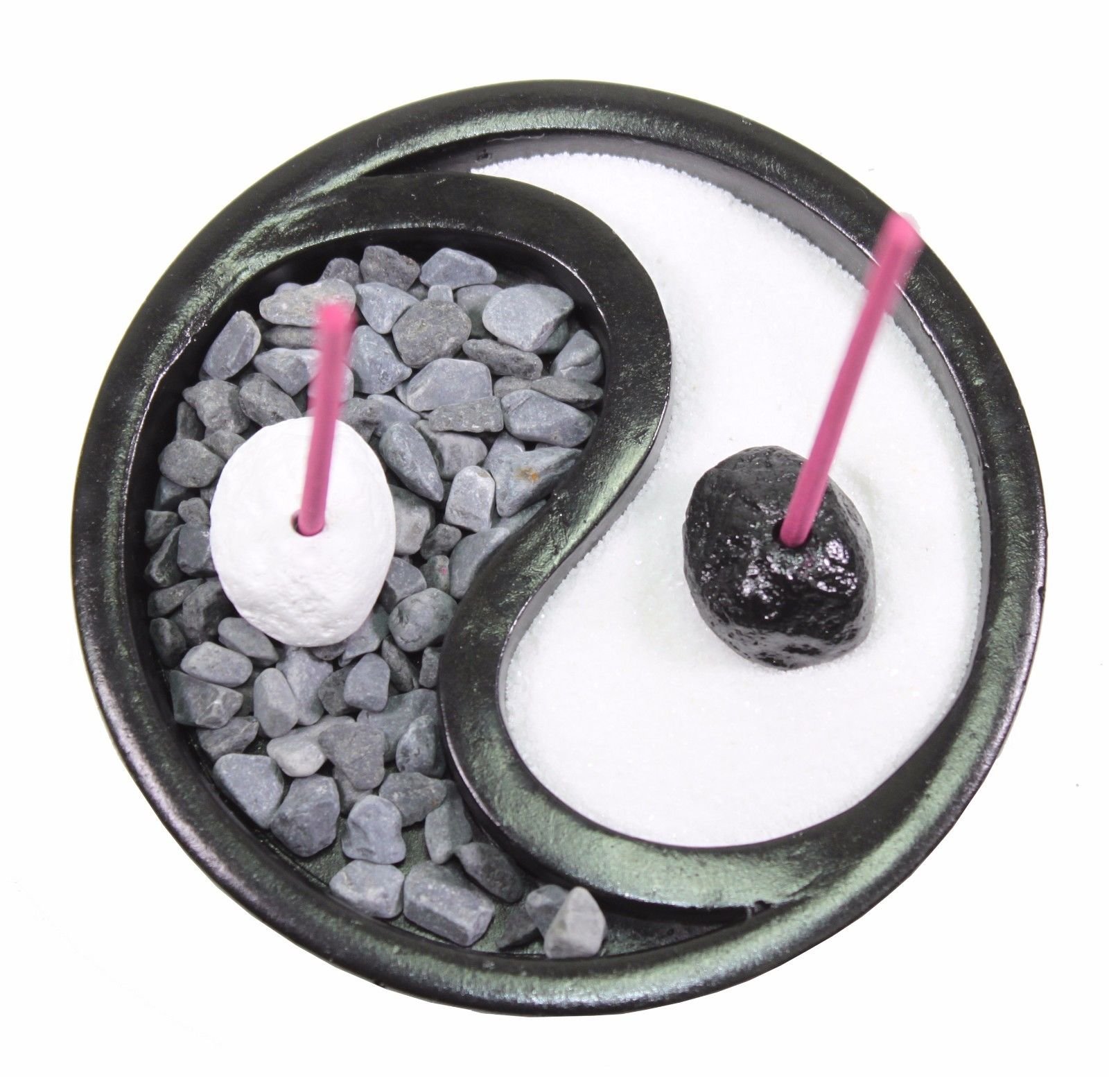 W Tabletop Taiji Yin Yang Zen Garden Sand Rock Candle Incense Burner Home Decor