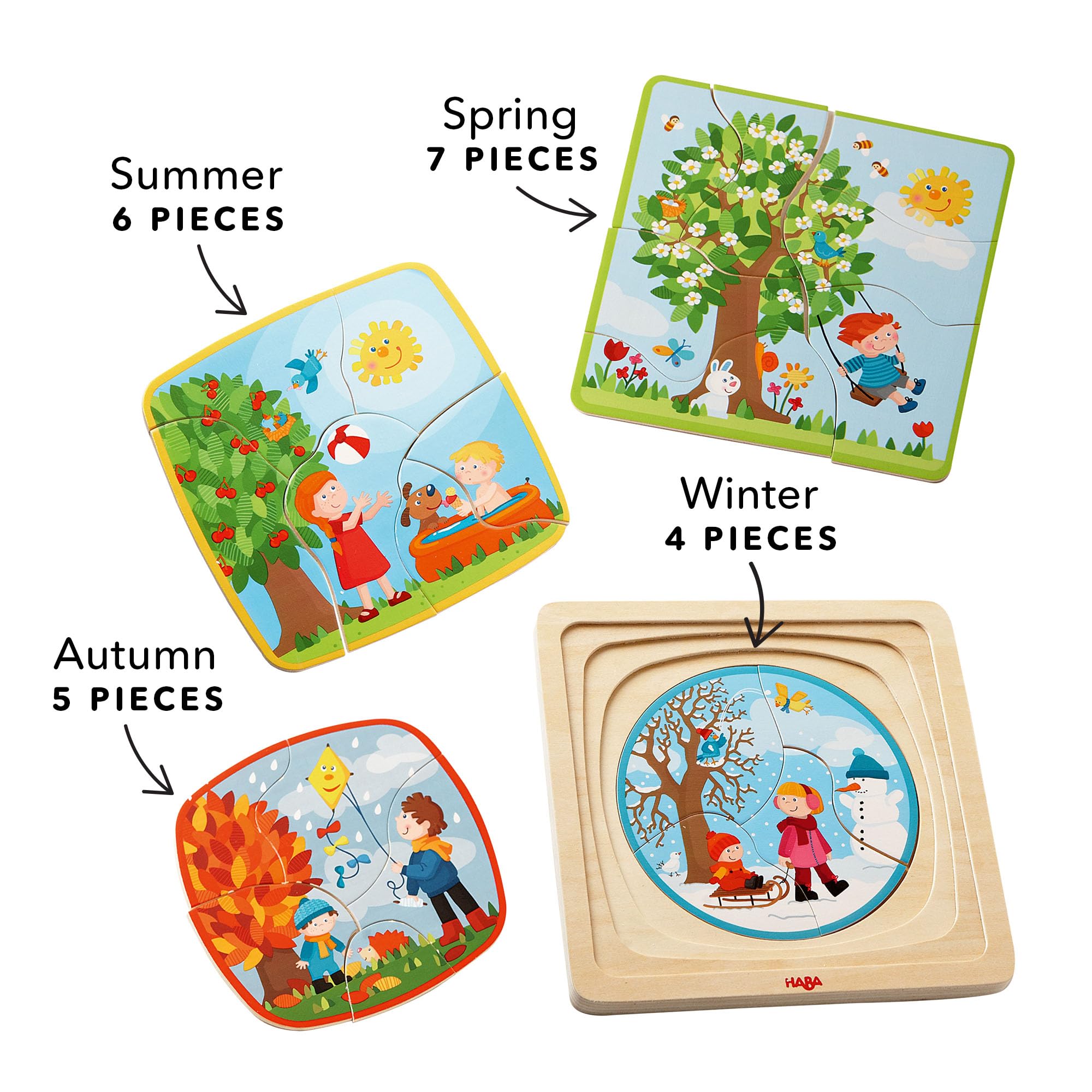 HABA Wooden Puzzle My time of Year with Four Layers - One for Each Season - 22 Pieces in All - Ages 3 and Up