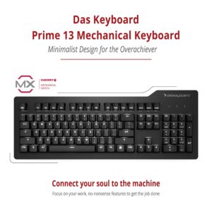 Das Keyboard Prime 13 Backlit Wired Mechanical Keyboard, Cherry MX Brown Mechanical Switches, Clean White LED Backlit Keys, USB Pass-Through, Aluminum Top Panel (104 Keys, Black)