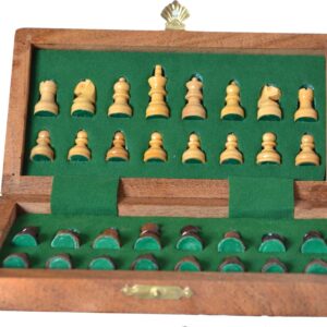 ChessBazar 10x10” Chess Set Chess Set with Bag - Folding Standard Magnetic Travel Chess Board Game Handmade in Fine Rosewood with Storage for Chessmen