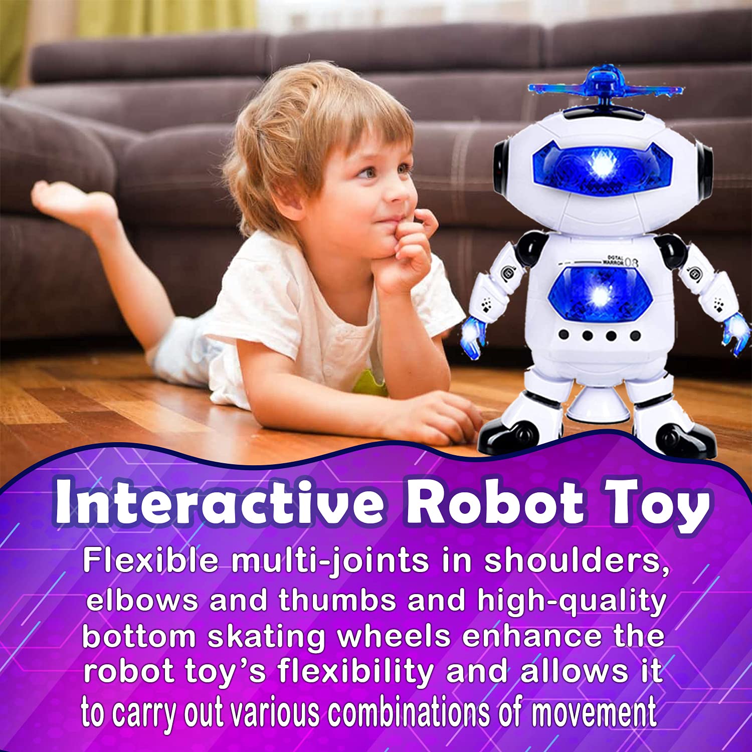 Toysery Walking Robot Toys for Kids - 360° Body Spinning Dancing Robot Toy with LED Lights Flashing and Music, Smart Interactive Electronic Kids Robot Toy, Baby Walking Toy for Toddler Boys and Girls