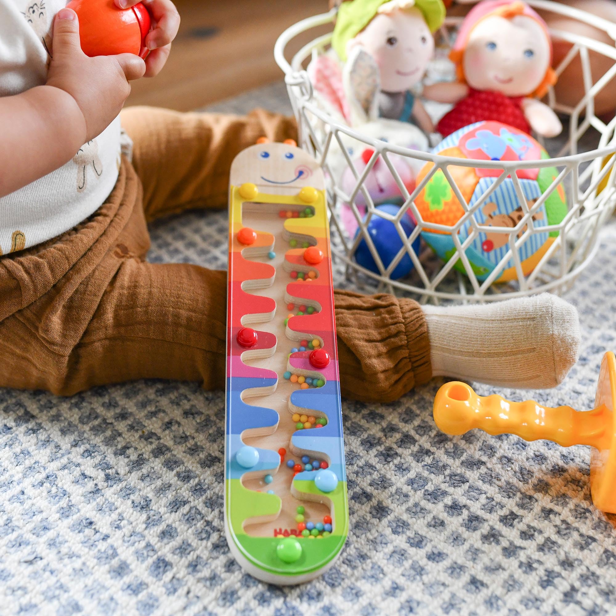 HABA Rainmaker Wormy - Wooden Rainbow Music Shaker Maze for Ages 2 and Up