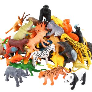 animals figure,54 piece mini jungle toys set,valefortoy realistic wild vinyl plastic animal learning party favors for boys girls kids toddlers forest small playset cupcake topper