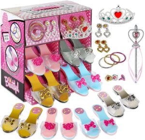 fash n kolor princess dress up pretend play shoes set, jewelry boutique, fashion princess toys accessories for little girls dress up costumes for play gift set, for ages 3,4,5,6 years old and up