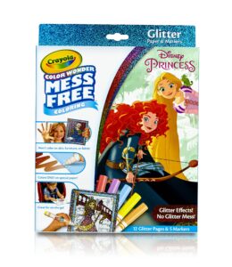 crayola 75-2445 color wonder disney princess glitter coloring pages & markers set art gift for kids & toddlers 3 & up