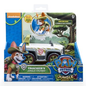 paw patrol, jungle rescue, tracker’s jungle cruiser, vehicle & figure