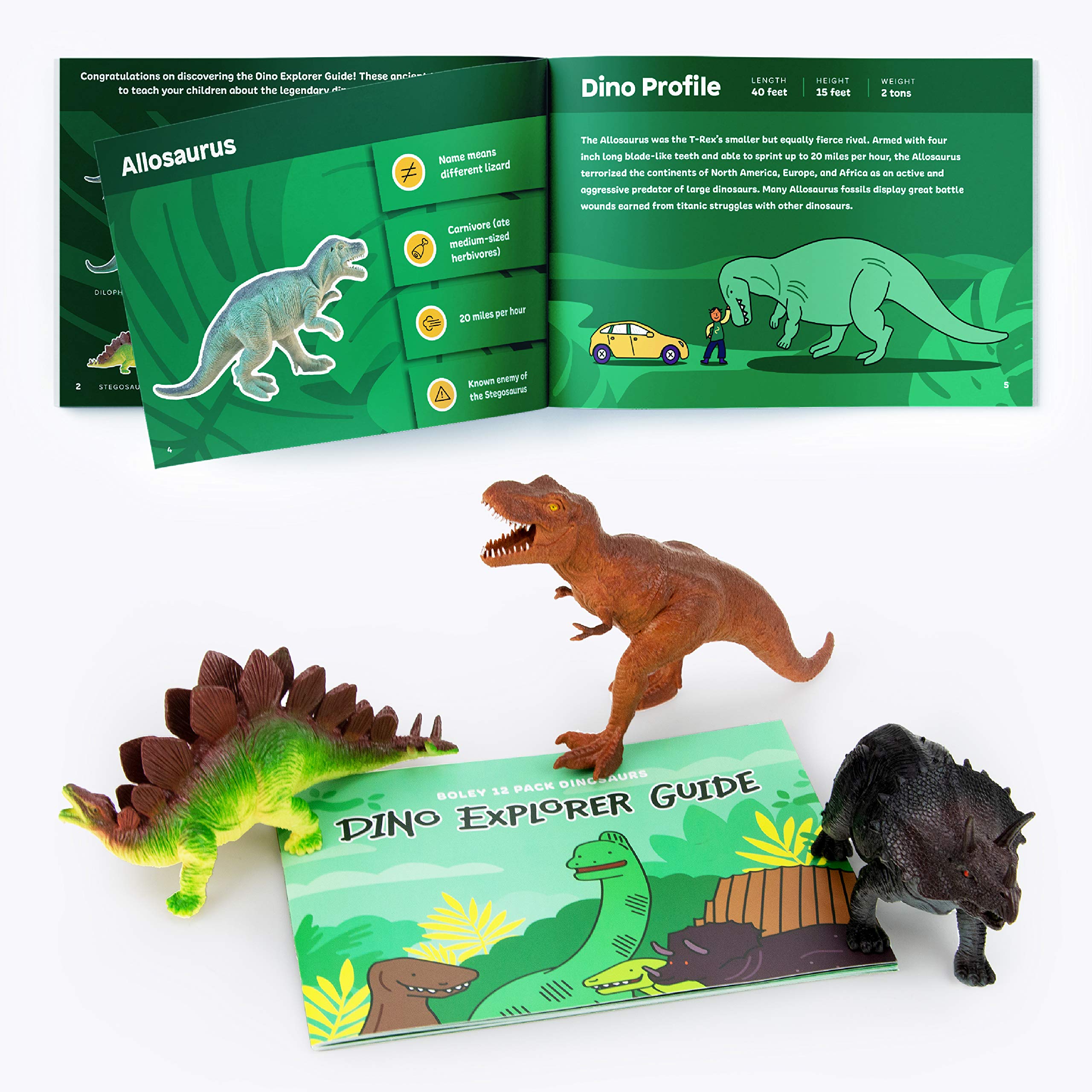 Boley 12 Pack 9-Inch Educational Dinosaur Toys - Kids Realistic Toy Dinosaur Figures for Cool Kids and Toddler Education! (T-Rex, Triceratops, Velociraptor, and More!)