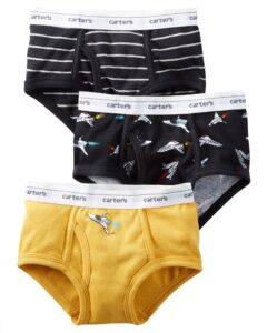 carter's little boys' cotton 3-pack briefs (2/3t, spaceship/black mustard)