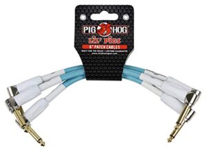 pig hog phlil6db lil' pigs right-angle 1/4" vintage daphne blue instrument patch cables, 6" (3 pack)