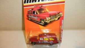 matchbox 2011 emergency response red '63 cadillac ambulance, custom bionic rebuilding unit 2 die-cast