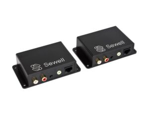 sewell sound link audio over single cat5e or cat6, 3.5mm or rca, 600m or 2000 ft, bi-directional, up to two inputs/outputs black